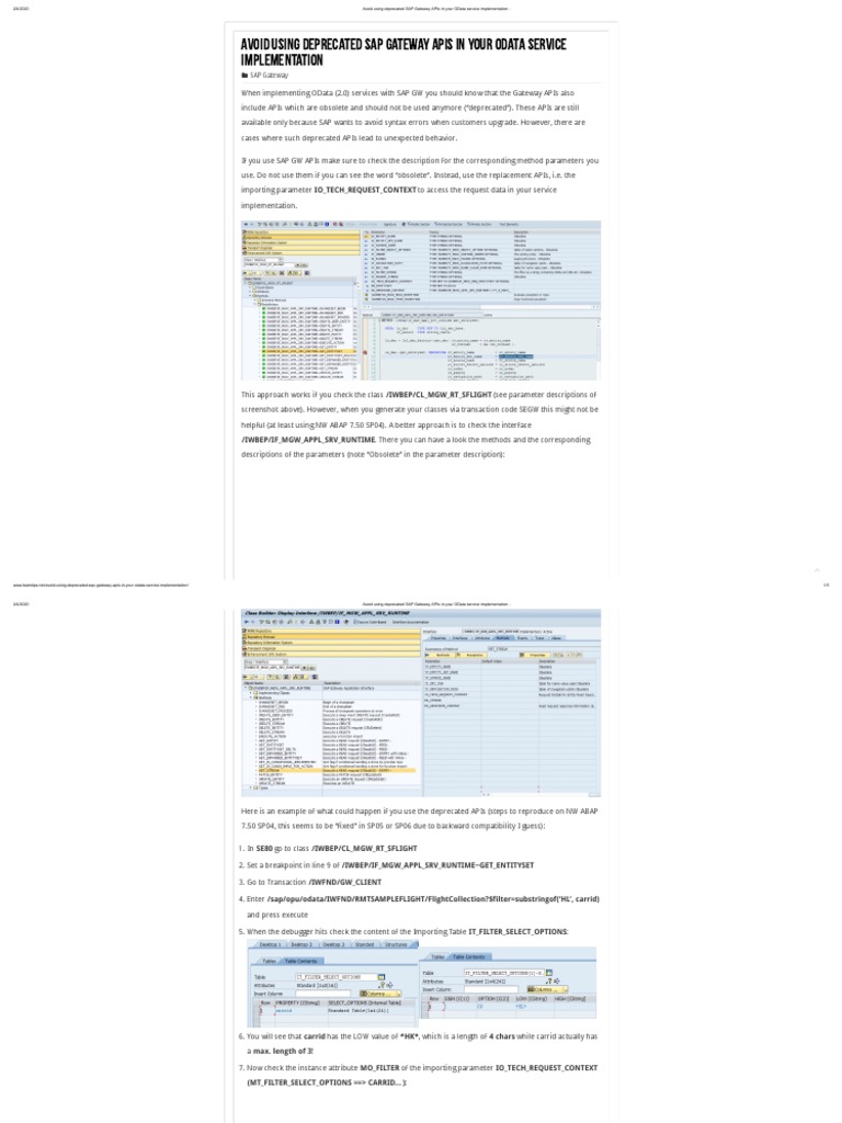 Avoid Using Deprecated Sap Gateway Apis In Your Odata Service Implementation Pdf Application