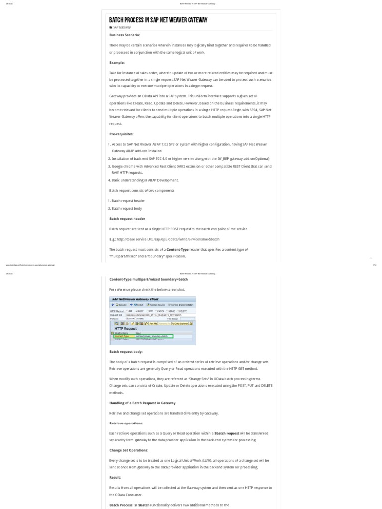 Batch Process In Sap Net Weaver Gateway Pdf Hypertext Transfer Protocol Application