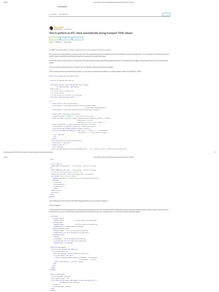 How To Perform An ATC Check Automatically During Transport TASK Release - SAP Blogs | PDF ...