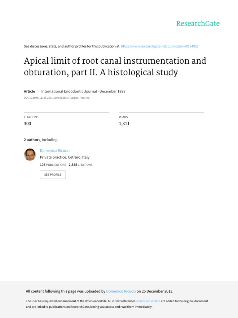 Histological Study of Root Canal Limits | PDF | Mouth | Dentistry
