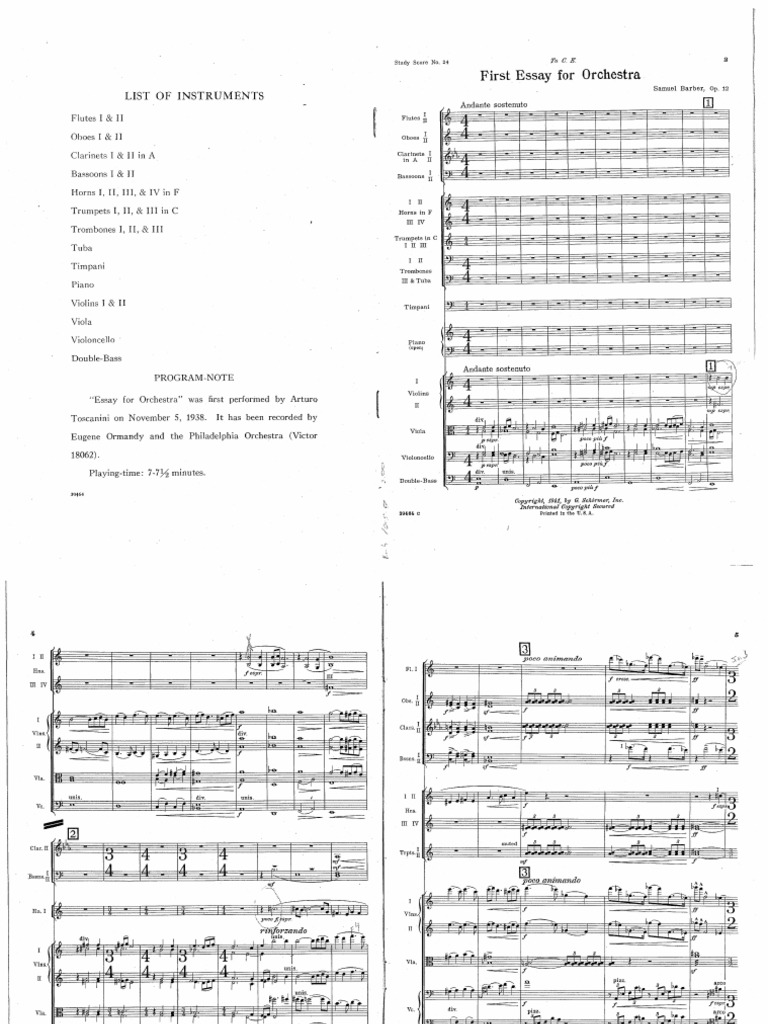 Barber - First Essay For Orchestra - ORCH Score | PDF