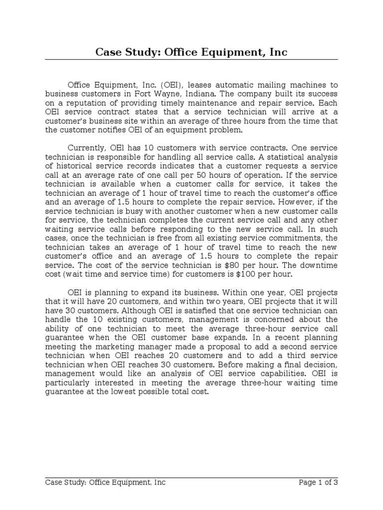 Office Equipment Case Study: 1 Technician or 2 | PDF | Economies | Business
