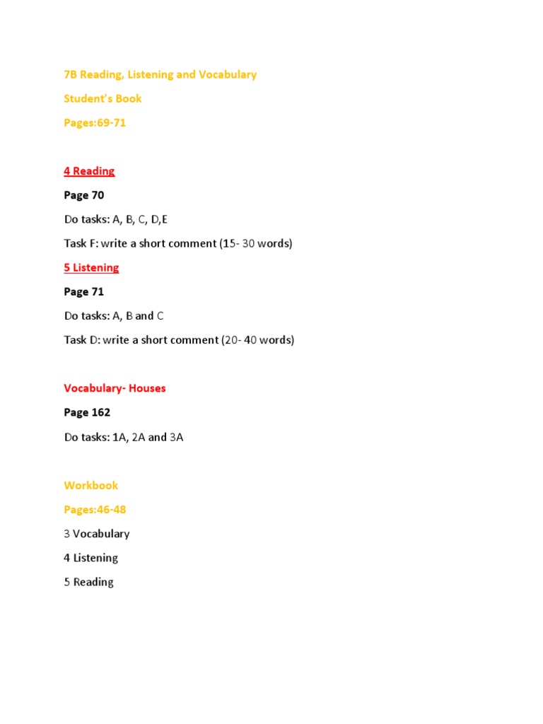 7B Reading, Listening and Vocabulary Student's Book Pages:69-71 ...