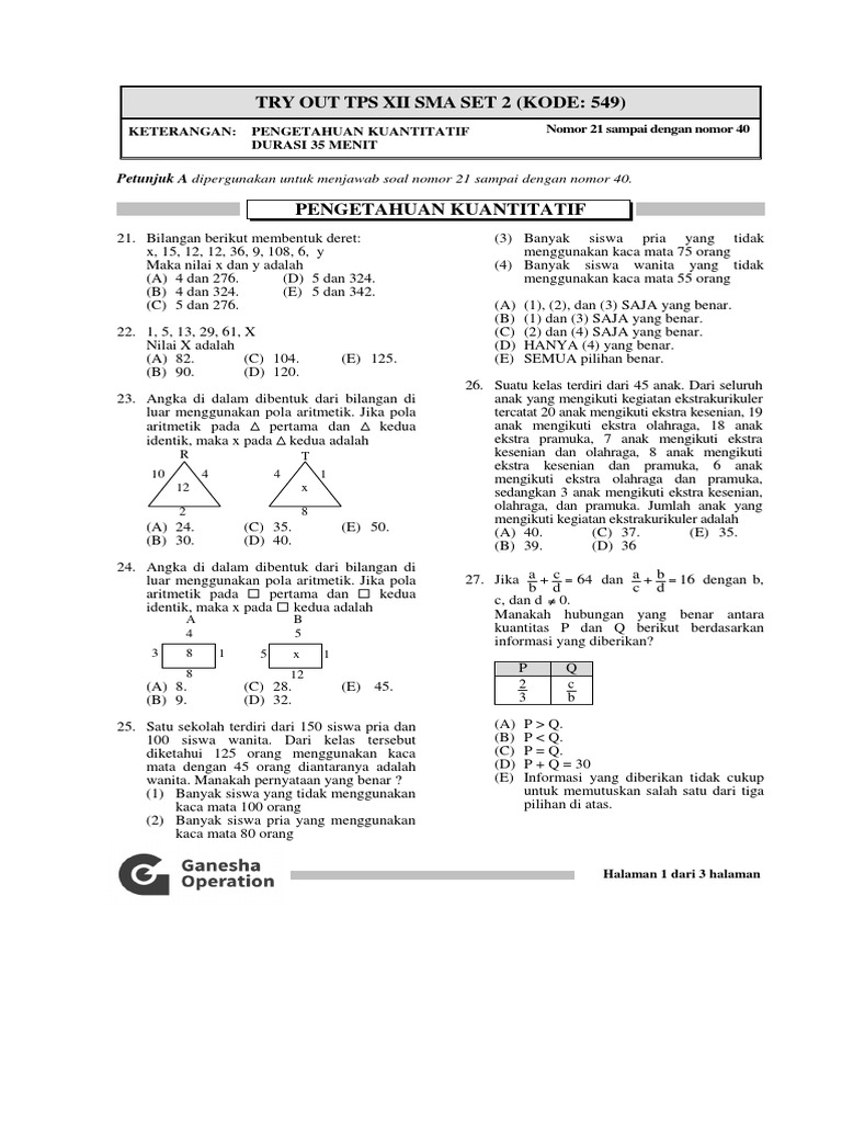 Soal To November TPS Set 2 Kode 549 (Peng Kuantitatif 21-40) | PDF