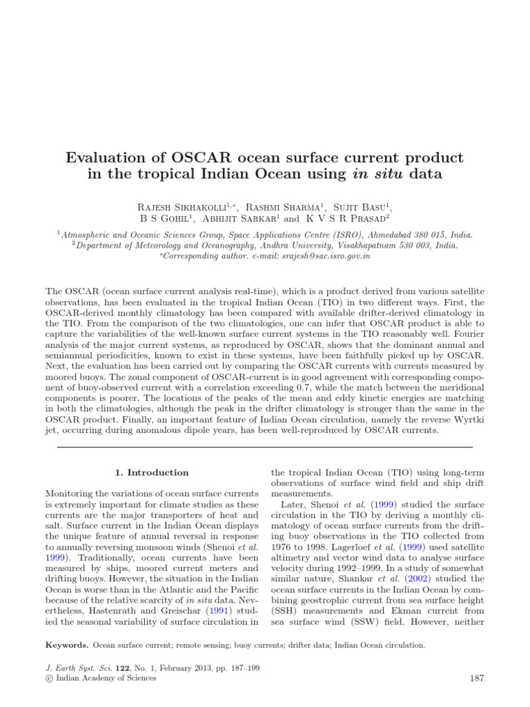 OSCAR Evaluation PDF | PDF | Sea Surface Temperature | Climatology