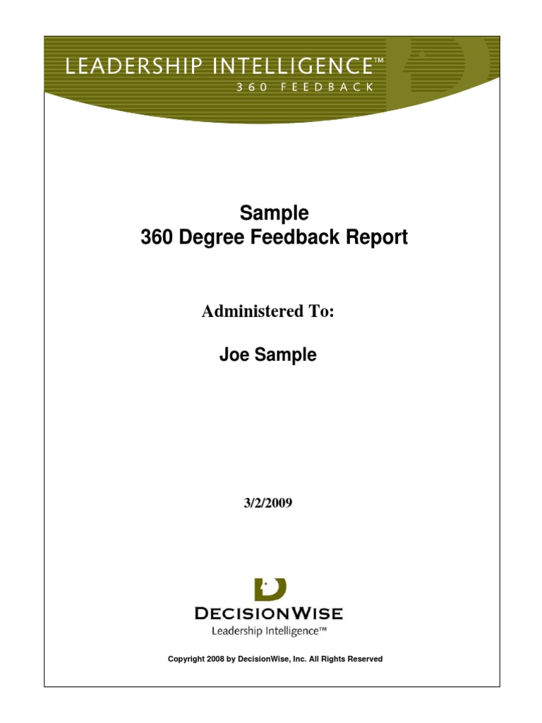 Sample 360 Degree Feedback Report: Administered To: Joe Sample ...