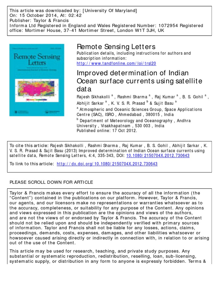 Remote Sensing Letters | PDF | Sea Surface Temperature | Oceanography