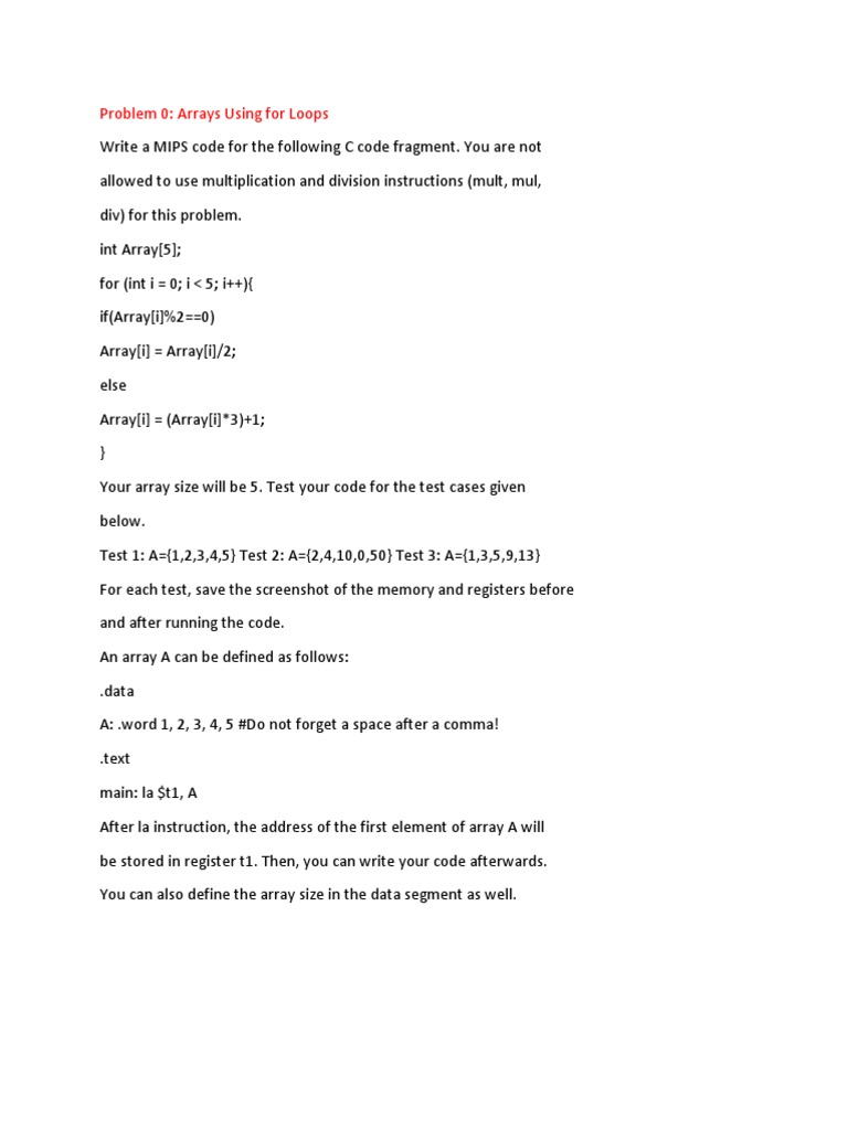 Problem 0: Arrays Using For Loops | PDF | Array Data Structure | C ...