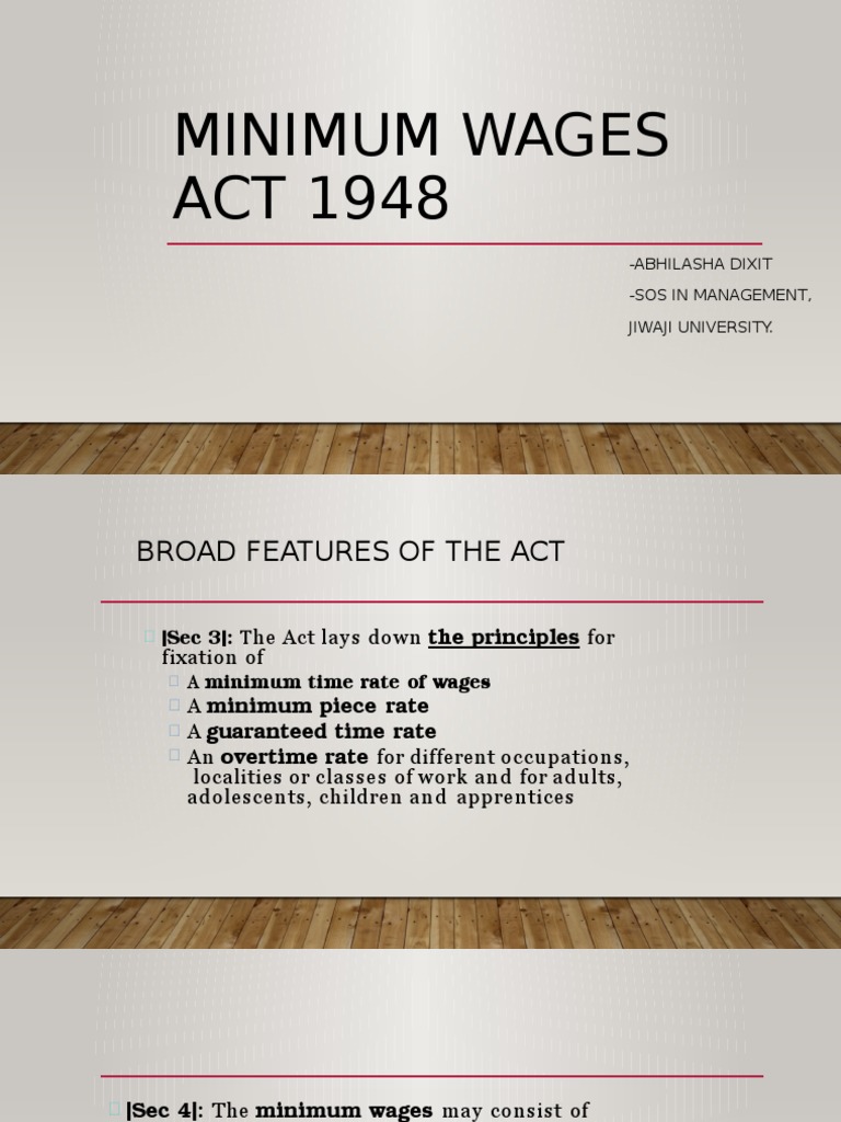 Minimum Wages ACT 1948: - Abhilasha Dixit - Sos in Management, Jiwaji University | PDF | Wage ...