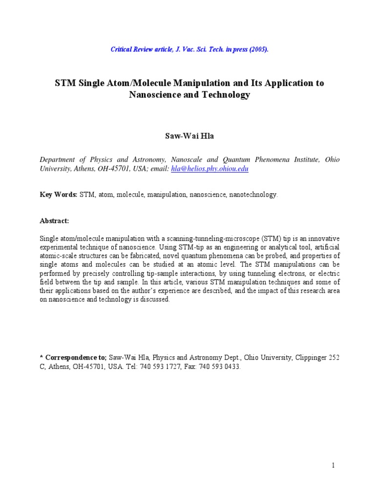 STM Single Atom/Molecule Manipulation and Its Application To ...
