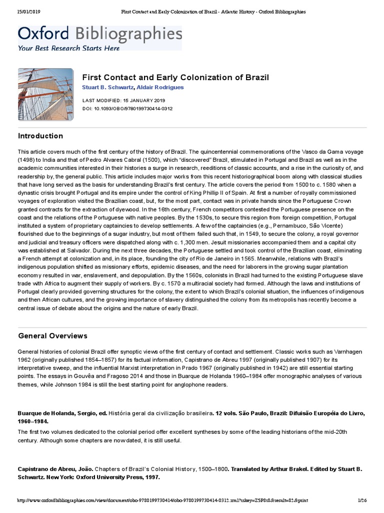 First Contact and Early Colonization of Brazil - Atlantic History ...