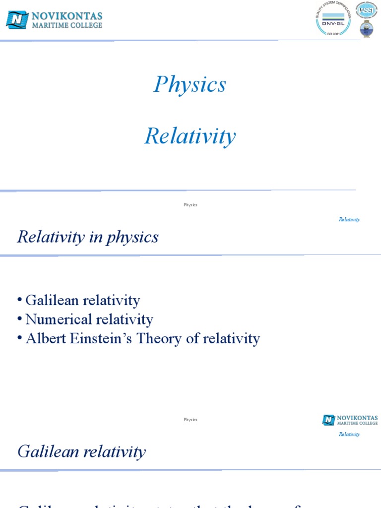 Physics Relativity: Galilean, Numerical, Einstein's Theories | PDF ...