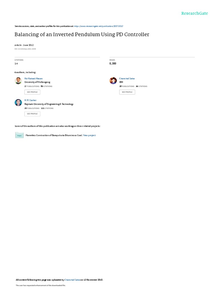 Balancing of An Inverted Pendulum Using PD Controller: June 2012 ...