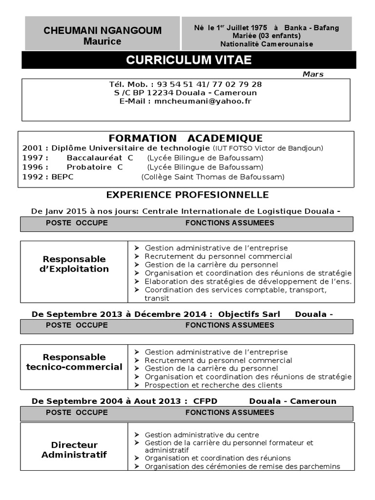 CV Professionnel de Maurice Kamto | PDF | Cameroun | Informatique et ...