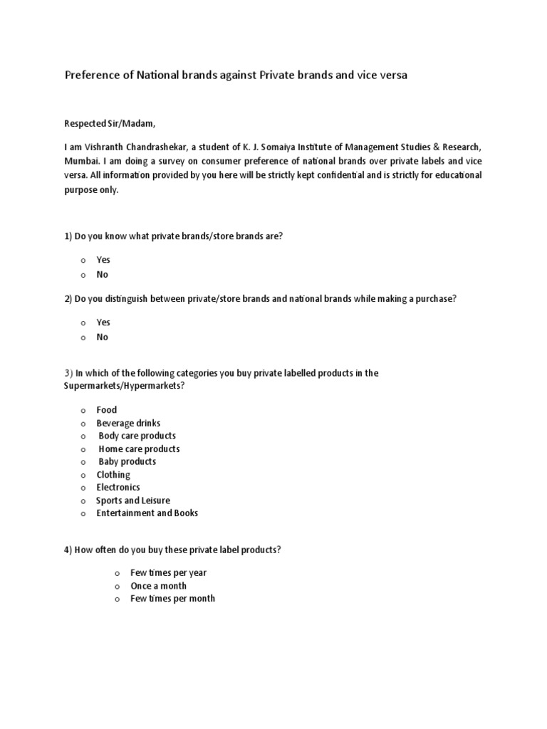 Consumer Brand Preference Survey | PDF | Brand | Supermarket