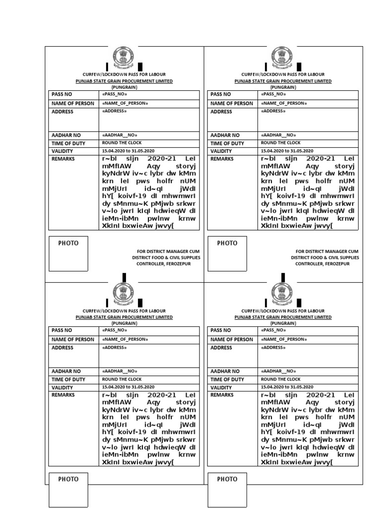 Photo Photo: Curfew/Lockdown Pass For Labour Curfew/Lockdown Pass For ...