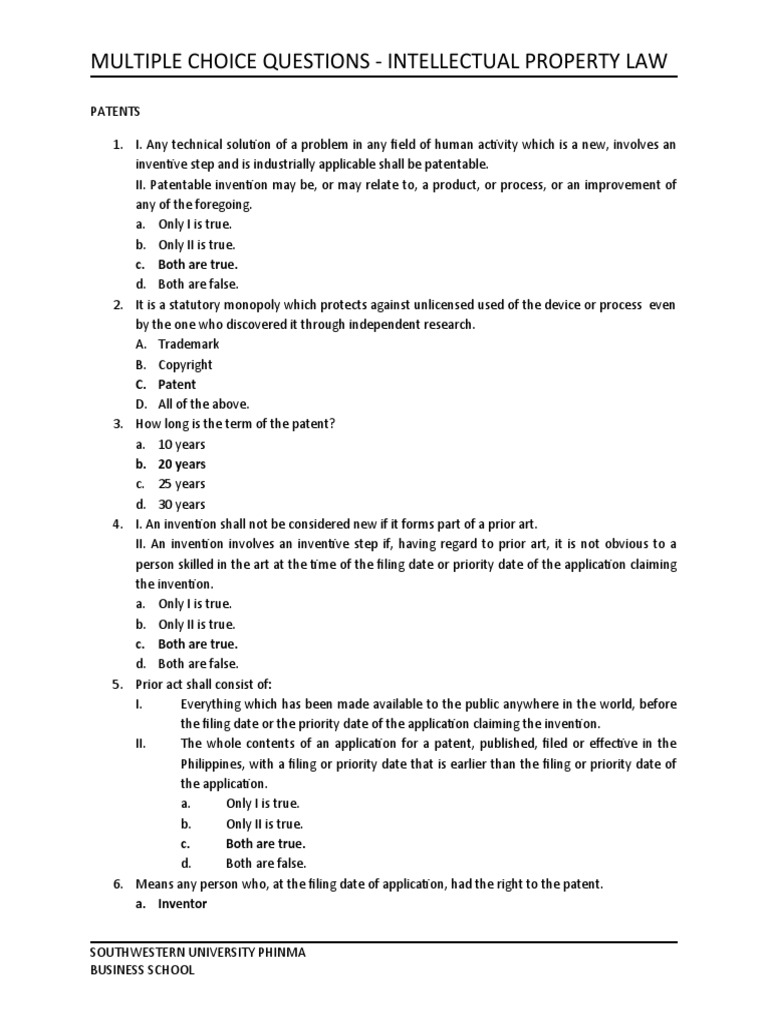 MCQ Patents | PDF | Glossary Of Patent Law Terms | Patent