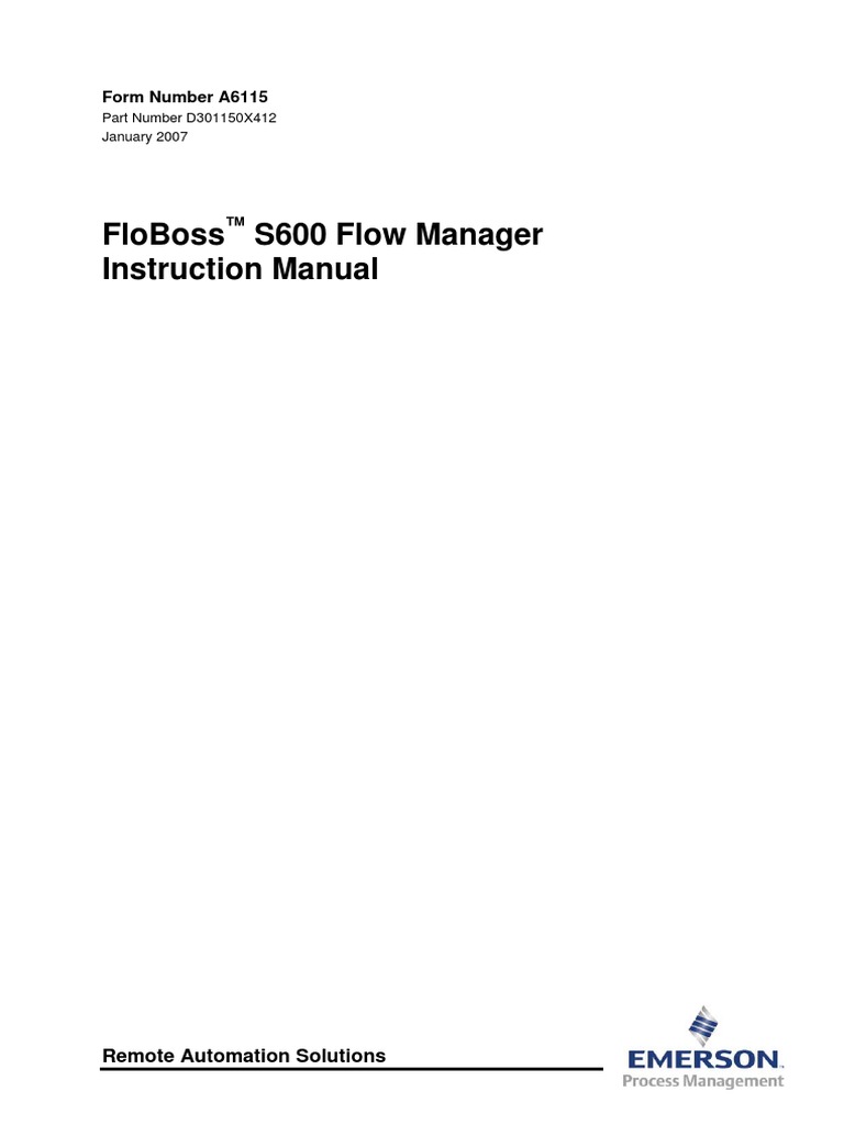 Floboss S600 Flow Manager Instruction Manual: Form Number A6115 | PDF ...