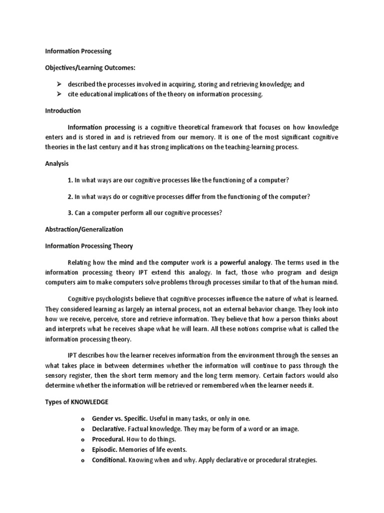 Understanding Information Processing Theory | PDF | Information ...