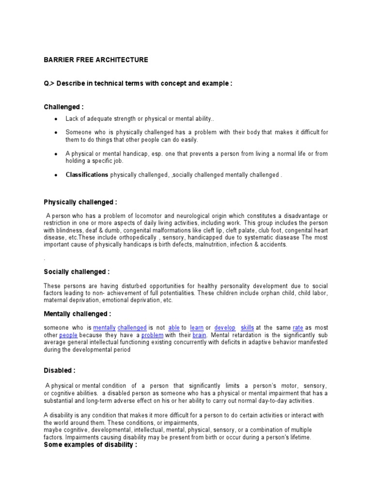 Barrier Free Architecture | PDF | Intellectual Disability | Disability