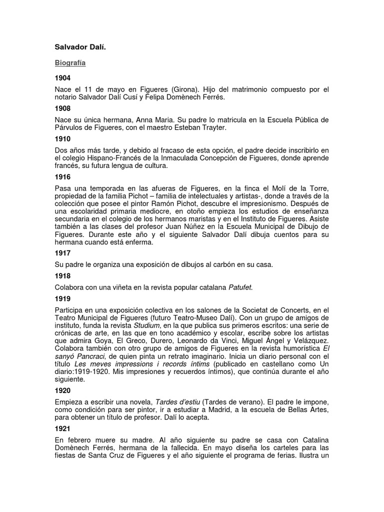 Biografia Salvador Dali | PDF | Salvador Dalí | Surrealismo