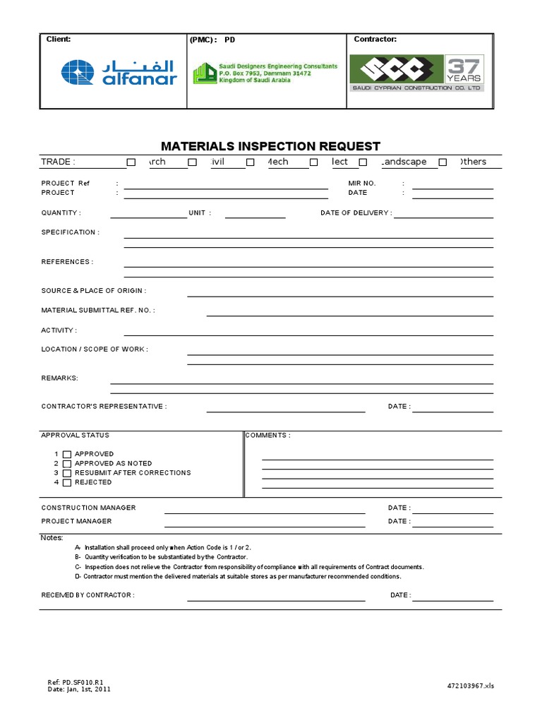 Materials Inspection Request | PDF