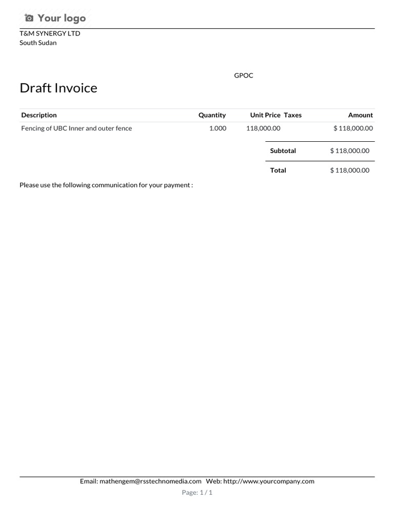 Draft Invoice: Description Quantity Unit Price Taxes Amount | PDF