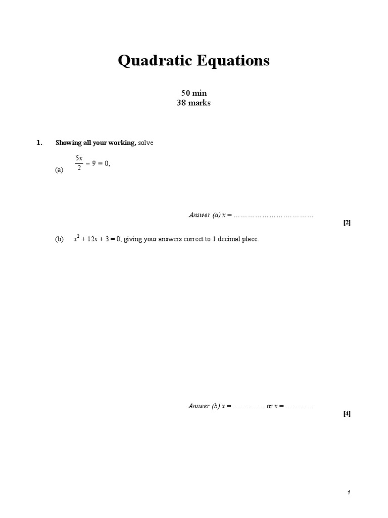 Quadratic Equations: 50 Min 38 Marks | PDF | Area | Triangle