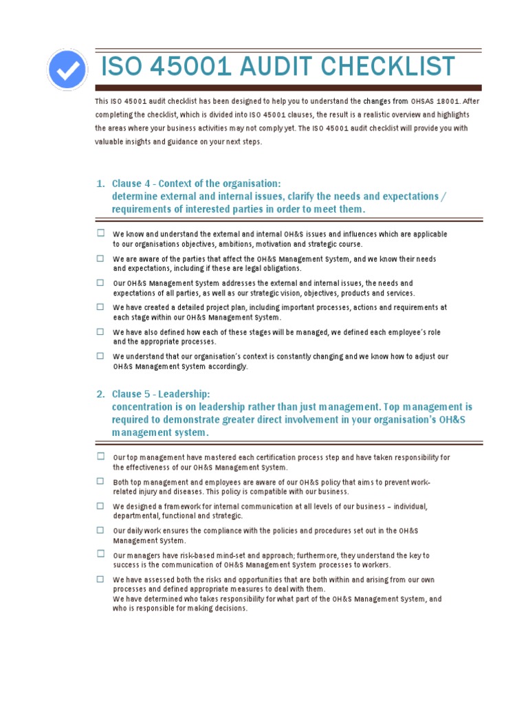 Iso 45001 Audit Checklist | PDF | Regulatory Compliance | Risk