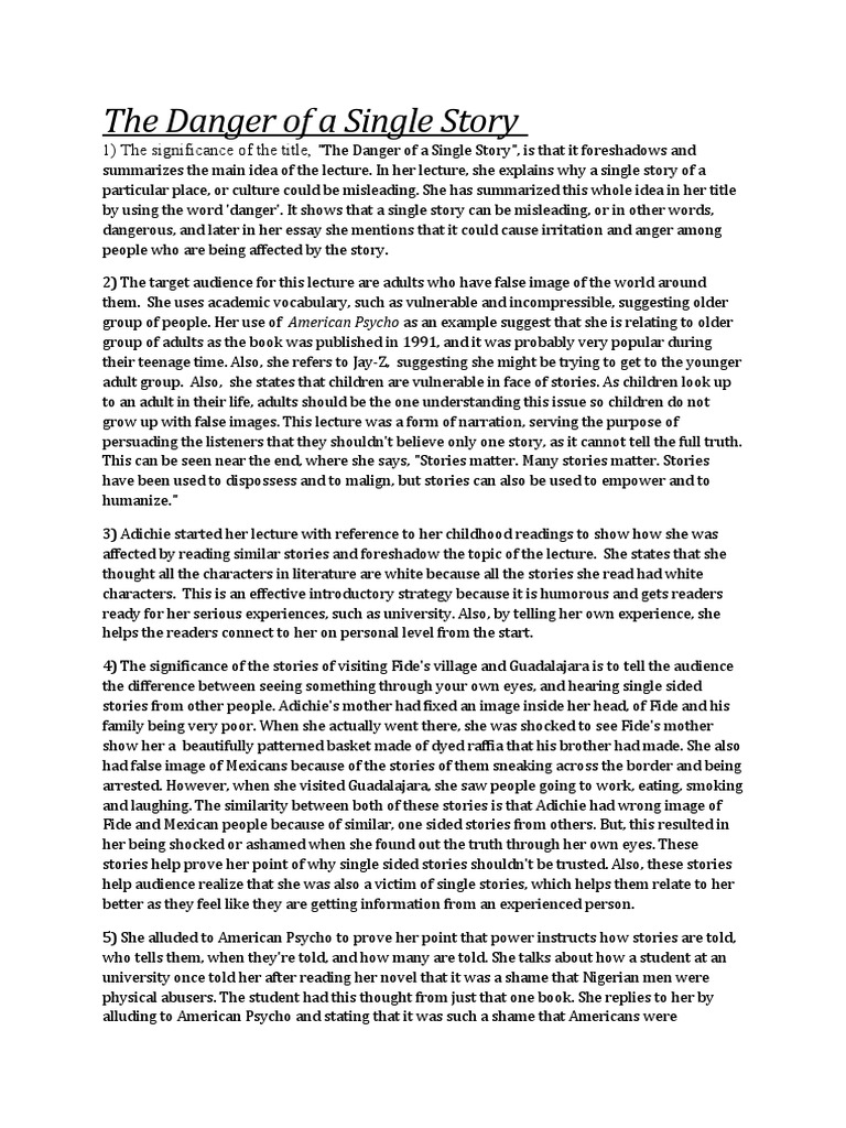 English Analysis The Danger of A Single Story | Download Free PDF ...