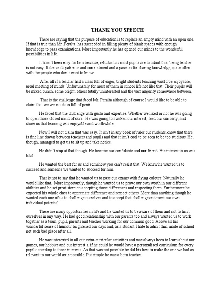 Thank You Speech | PDF | Teachers | Teaching