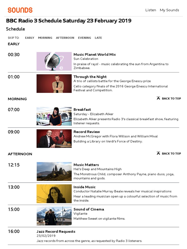 BBC Radio 3 - Schedules, 23 Saturday February 2019 | PDF | Performing ...