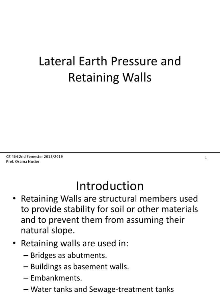 6 Lateral Earth Pressure Retaining Walls 2019 CE 464 | PDF ...