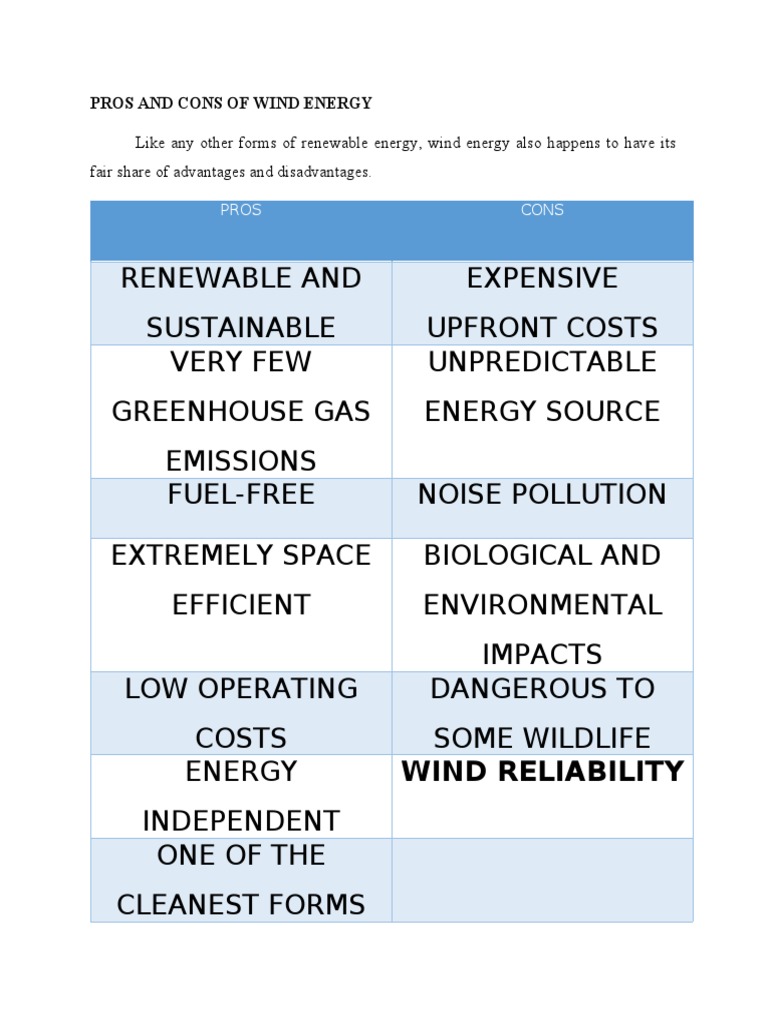 Wind Energy: Pros and Cons Overview | PDF | Home & Garden | Science ...