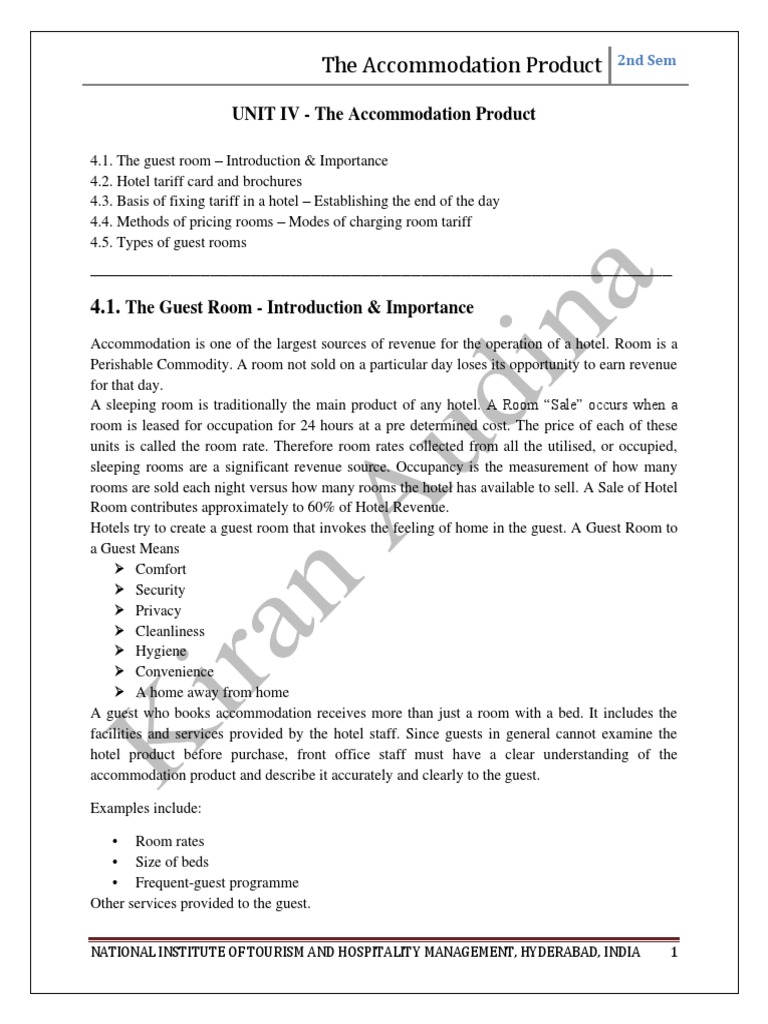 UNIT IV - The Accommodation Product Notes PDF | PDF | Expense | Return ...