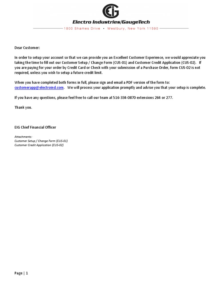 Attachments: Customer Setup / Change Form (CUS 01) Customer Credit Application (CUS 02) | PDF ...