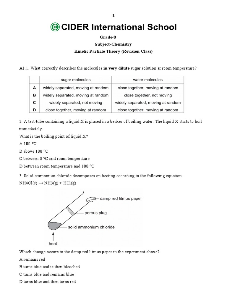 Worksheet On Kinetic Particle Theory G8 | PDF | Gases | Liquids