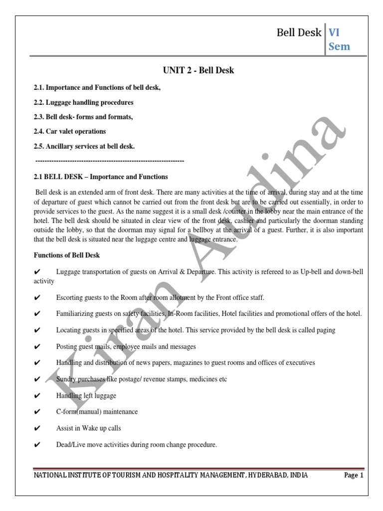 Bell Desk Operations Guide | PDF | Baggage | Business