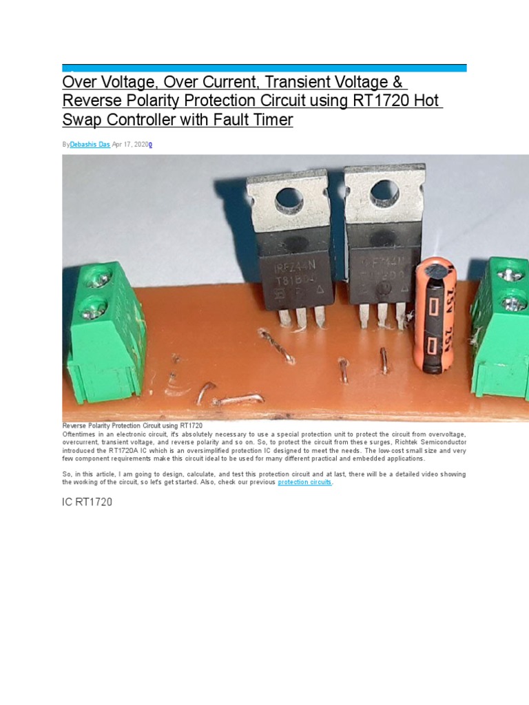 Over Voltage, Over Current, Transient Voltage & Reverse Polarity Protection Circuit Using RT1720 ...