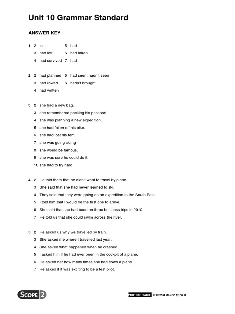 Unit 10 Grammar Standard: Answer Key | PDF | Language Arts & Discipline
