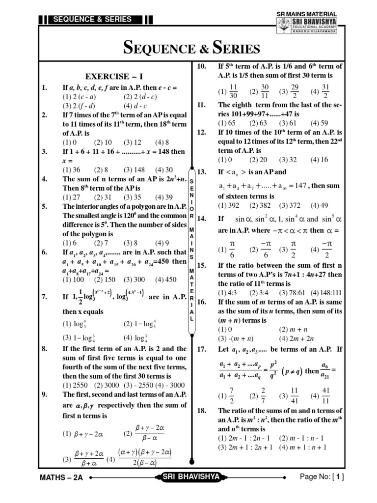2 - Maths - Sequence & Series - 14 Classes PDF | PDF | Geometry ...