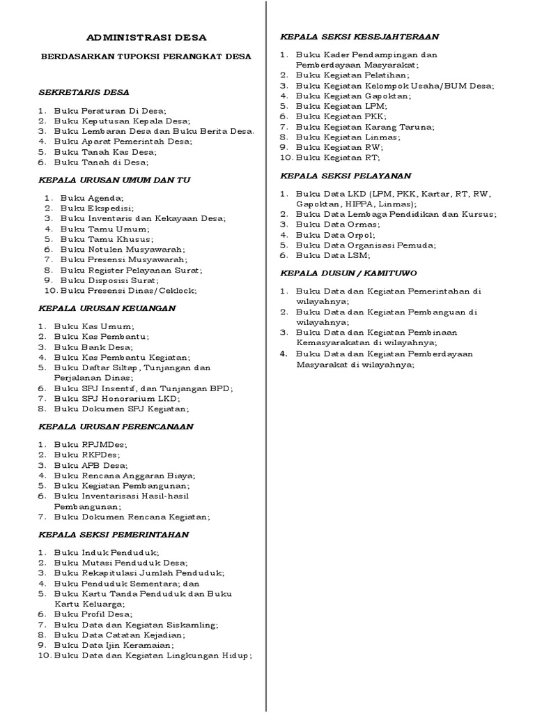 Tupoksi Perangkat Desa | PDF