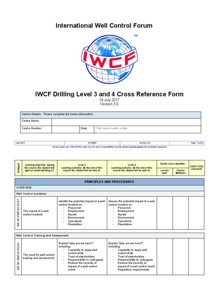 AC-0083 - IWCF Drilling Well Control Level 3 and 4 Cross Reference Form ...