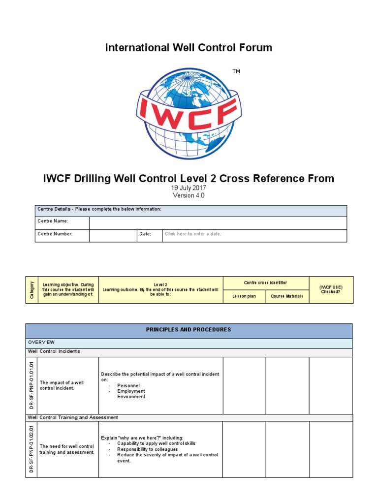 AC-0082 - IWCF Drilling Well Control Level 2 Cross Reference Form ...