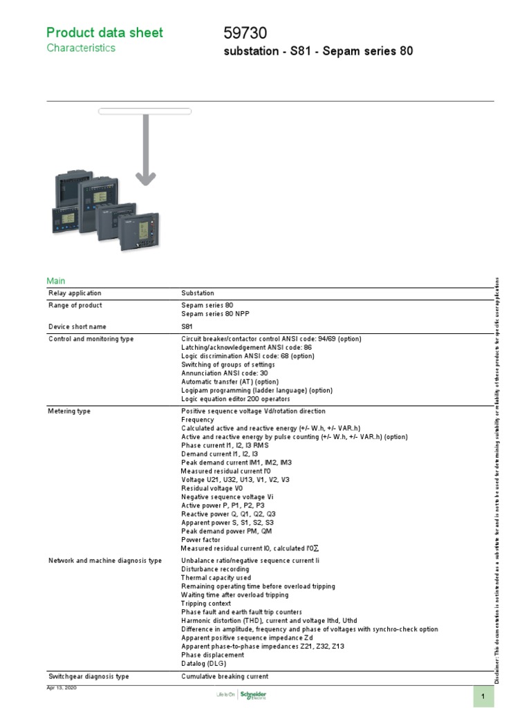 Product Data Sheet: Substation - S81 - Sepam Series 80 | PDF | Ac Power ...