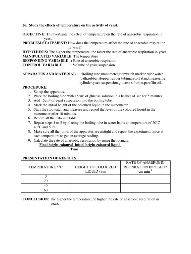 The Effect of Temperature On The Activity of Yeast | PDF