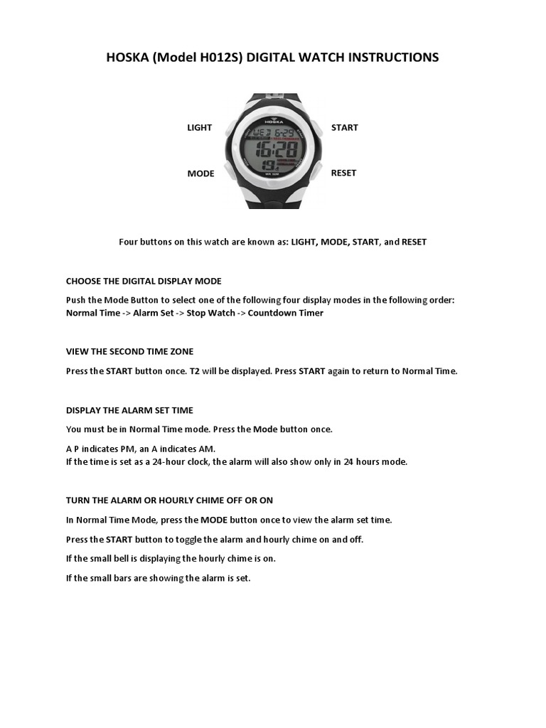 HOSKA H012S Digital Watch Instructions | PDF