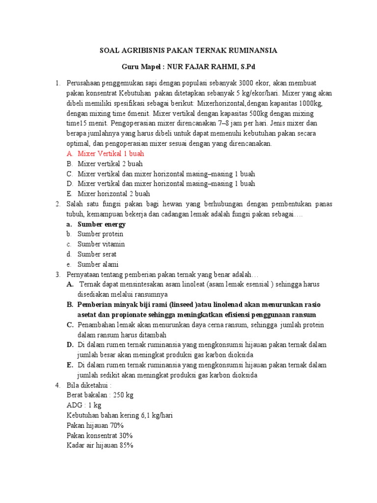 Soal Agribisnis Pakan Ternak Ruminansia | PDF
