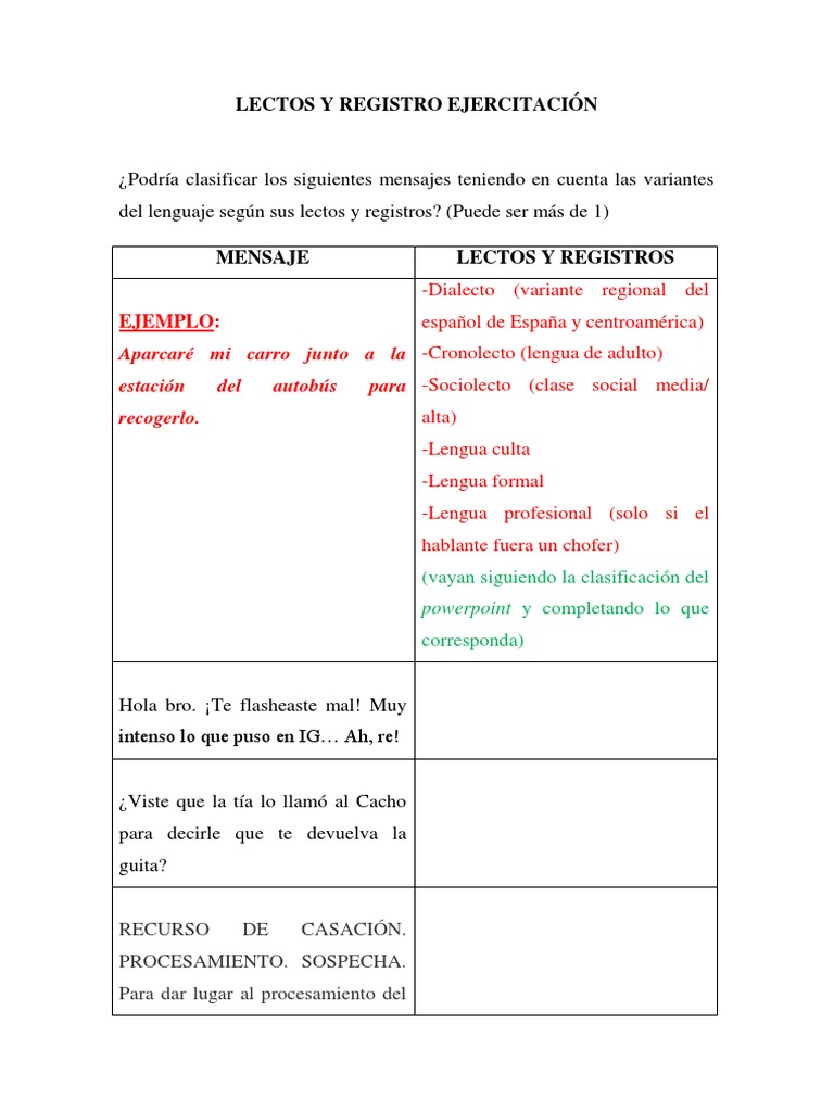 Lectos y Registros Ejercitación | PDF