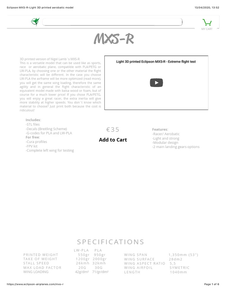 Eclipson MXS-R-Light 3D Printed Aerobatic Model | PDF | Manufactured ...